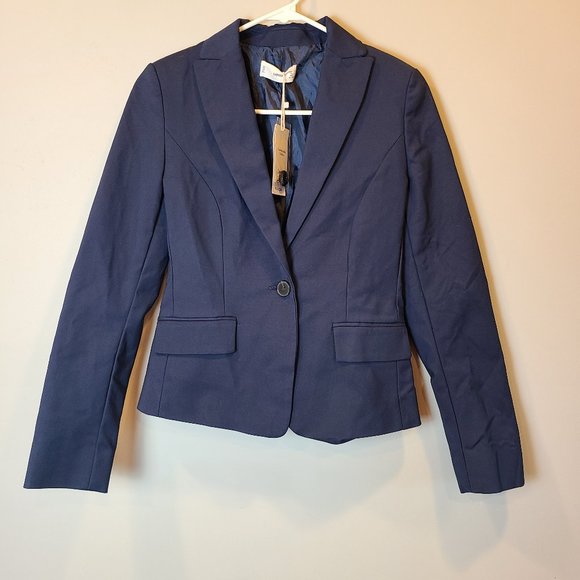Mango | Jackets & Coats | Mng Mango Blazer Womens 2 Blue Single Button ...